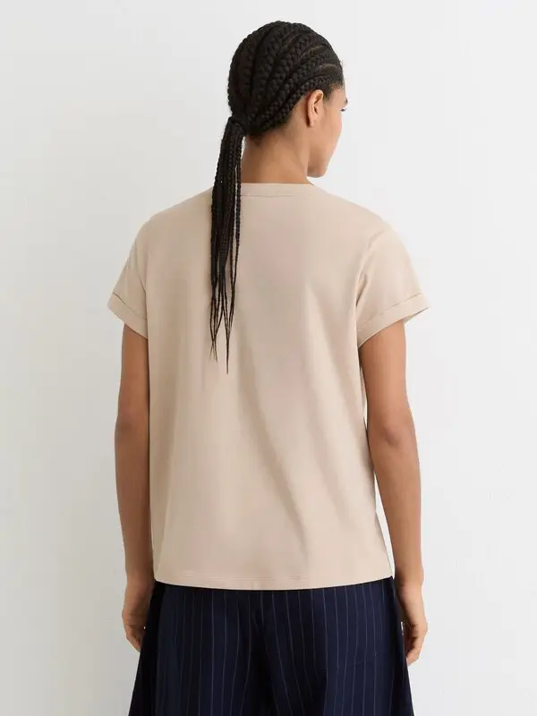 REISS Luna Brushed-cotton V-neck T-shirt - Camel