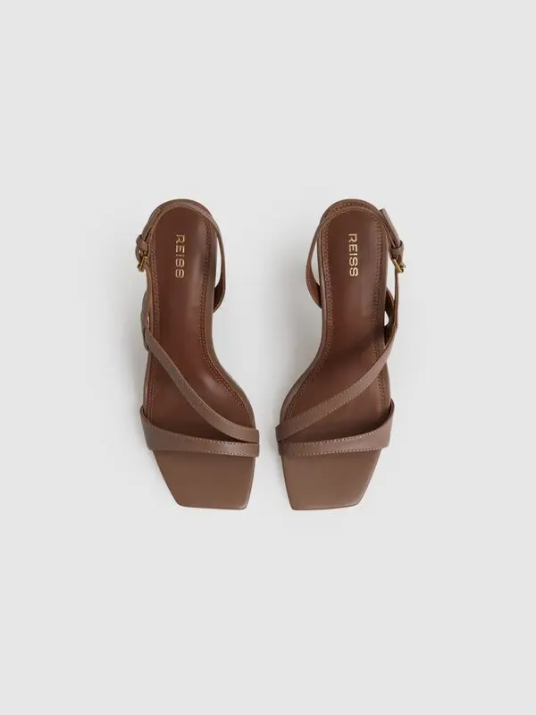 REISS Cindy Leather Cross-strap Heeled Sandals - Neutral