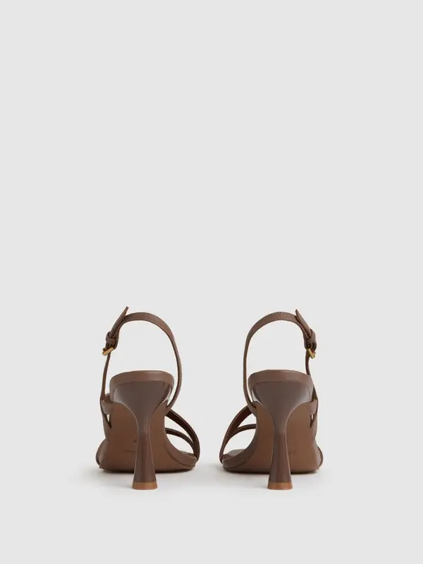 REISS Cindy Leather Cross-strap Heeled Sandals - Neutral