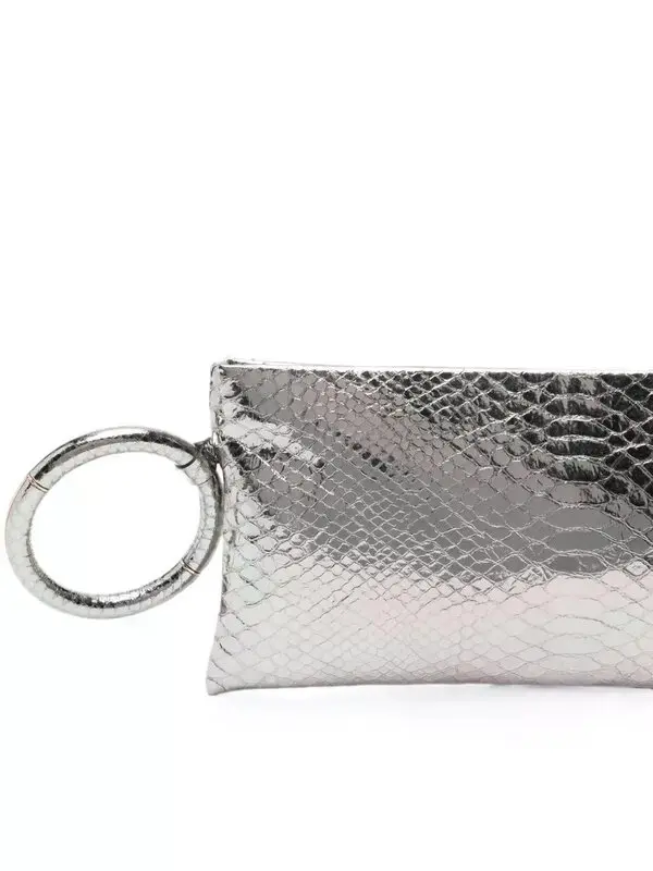 TOM FORD Laminated Snakeskin-effect Clutch Bag With Metal Ring Handle - Silver