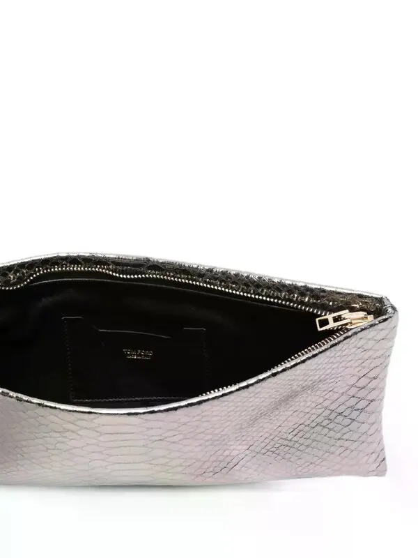 TOM FORD Laminated Snakeskin-effect Clutch Bag With Metal Ring Handle - Silver