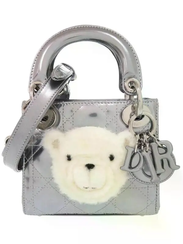 Dior Micro Metallic Patent Cannage Lady Satchel - Silver