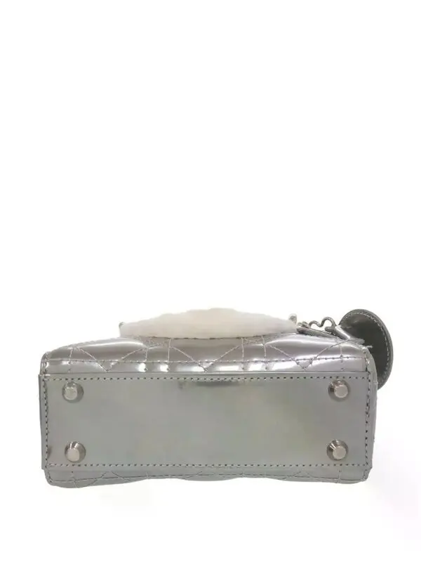 Dior Micro Metallic Patent Cannage Lady Satchel - Silver