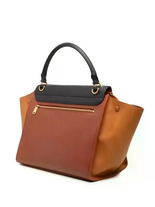 Celine Tricolor Leather Trapeze Satchel - Brown
