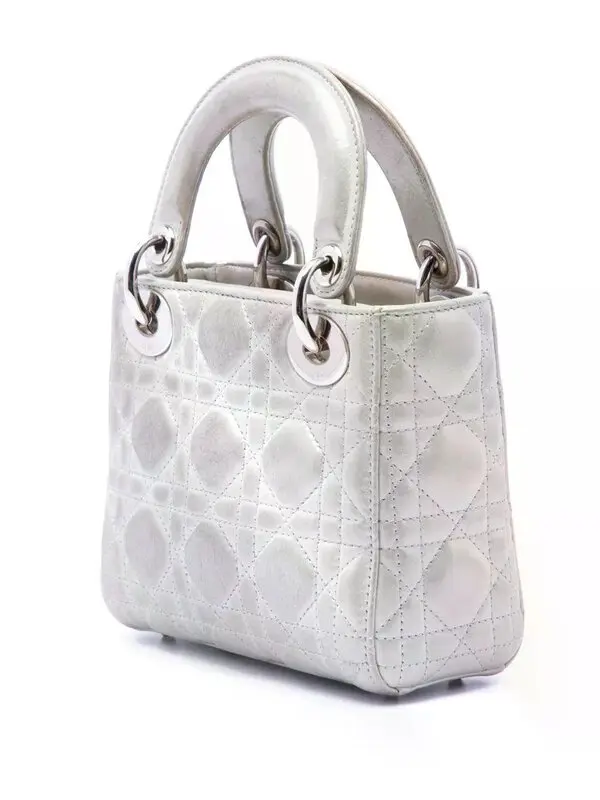 Dior 2016 Mini Iridescent Lambskin Cannage Lady Satchel - Silver