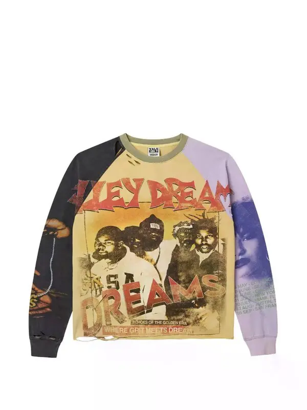 VALE FOREVER Distressed Graphic Print Raglan Sweater