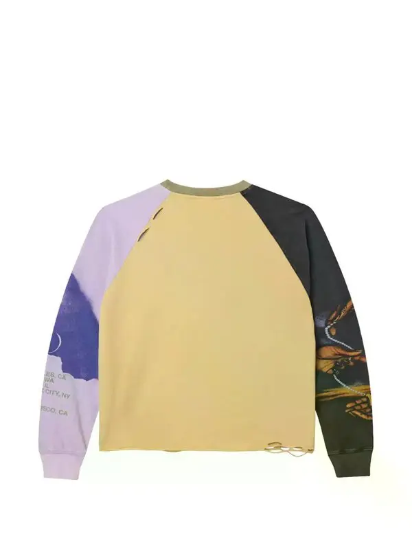 VALE FOREVER Distressed Graphic Print Raglan Sweater