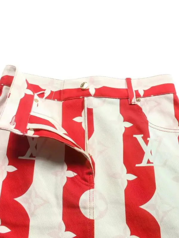 LOUIS VUITTON Monogram Flower Denim Skirt - Red