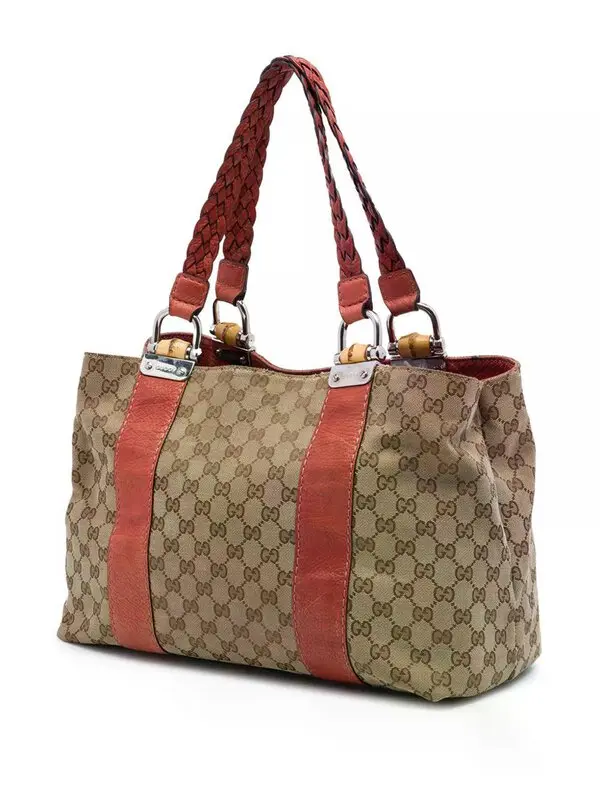 Gucci Gg Canvas Bamboo Tote Bag - Neutrals