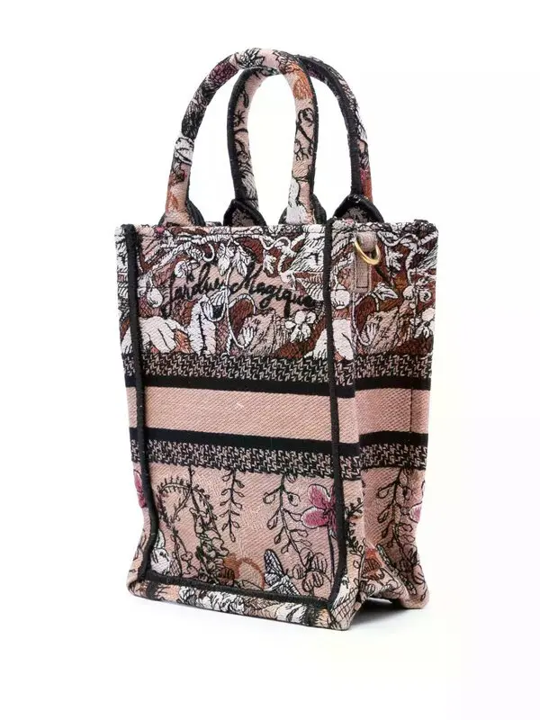Dior Embroidered Canvas Vertical Book Tote Satchel - Pink