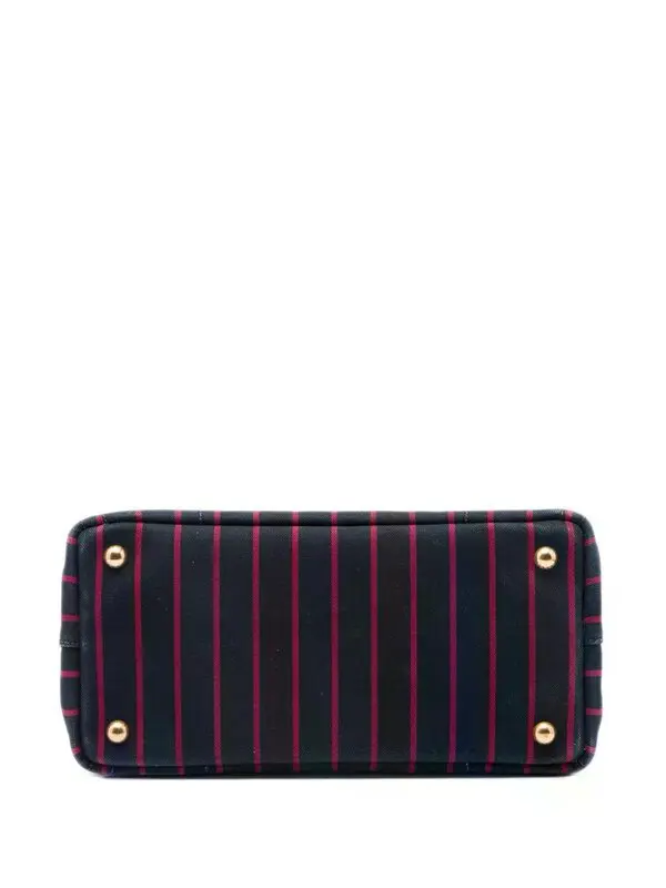 Prada Canvas Satchel With Logo Stripes - Black