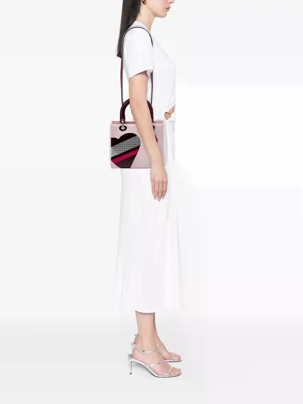 Dior Medium Lady Satchel With Embroidered Heart Detail - Pink