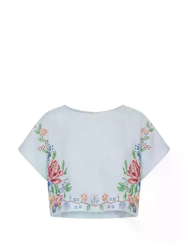 ORSINA Floral Embroidered Cropped Top