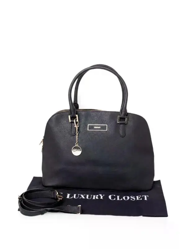 Dkny Logo Plaque Leather Tote Bag