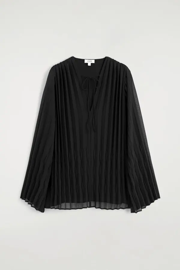 Cos Tie-front Pleated Georgette Blouse - Black