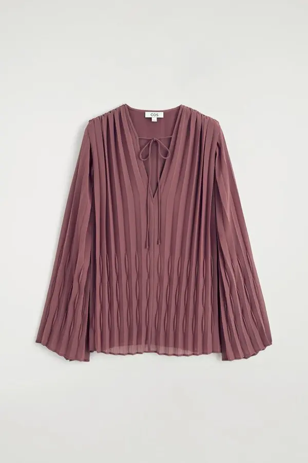 Cos Tie-front Pleated Georgette Blouse - Brown
