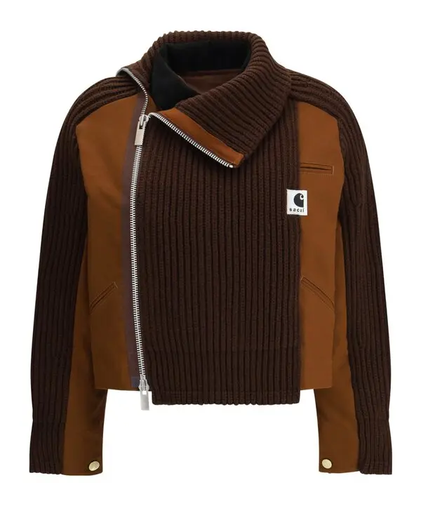 Sacai X Carhartt Wip Knit-panel Layered Jacket - Black