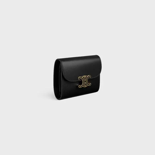 Celine Small Flap Wallet Triomphe In Shiny Calfskin And Enamel