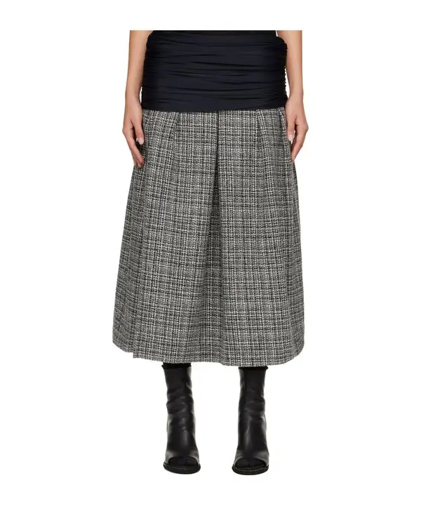 STEFAN COOKE Elastic Waist Wool Midi Skirt - Black