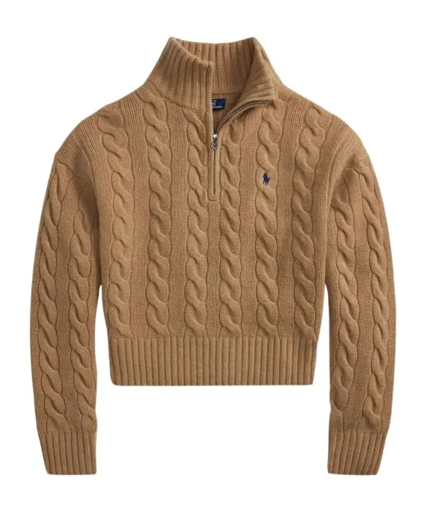 Polo Ralph Lauren Cable Knit Quarter Zip Jumper - Brown