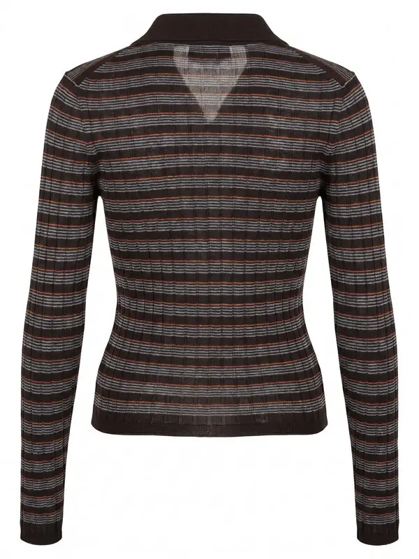 Prada Striped Embroidered Knit Polo Top - Black