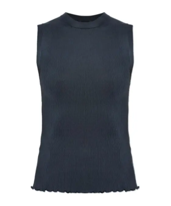 Alaïa Ribbed High Neck Sleeveless Top - Navy