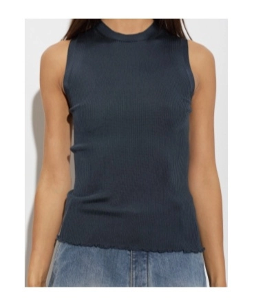 Alaïa Ribbed High Neck Sleeveless Top - Navy