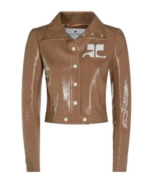 COURREGES Courrèges Vinyl Collared Button-up Jacket - Brown