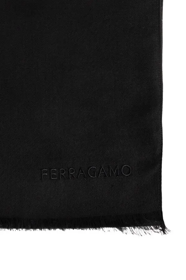 FERRAGAMO Logo Embroidered Fringed Scarf