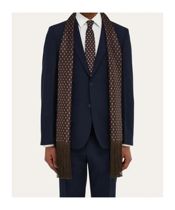 FERRAGAMO Micro Gancini Print Silk Scarf