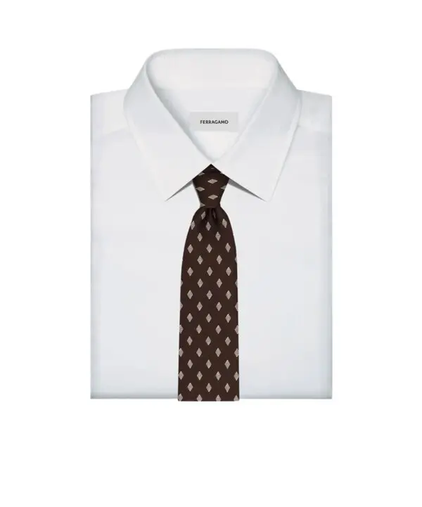FERRAGAMO Micro Gancini Print Silk Tie