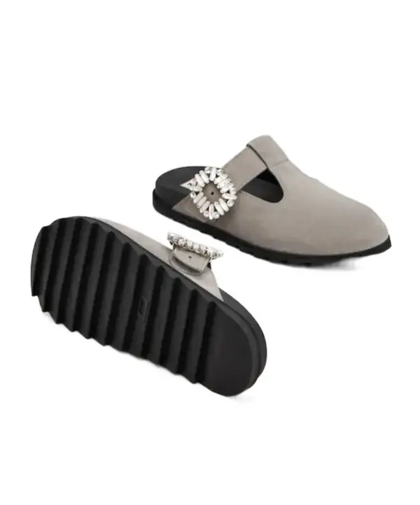 ROGER VIVIER Slidy Viv Embellished Suede Mules - Gray