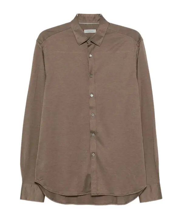 Canali Long-sleeve Cotton-blend Shirt - Brown