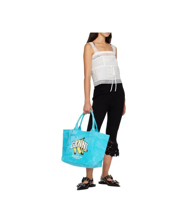GANNI Banana Print Tote Bag - Blue