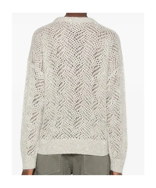 Brunello Cucinelli Sequin-embellished Open-knit Crewneck Sweater