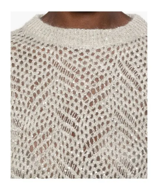 Brunello Cucinelli Sequin-embellished Open-knit Crewneck Sweater