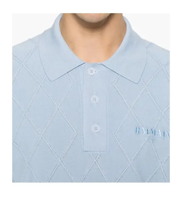 Balmain Diamond-knit Logo-embroidered Polo Shirt