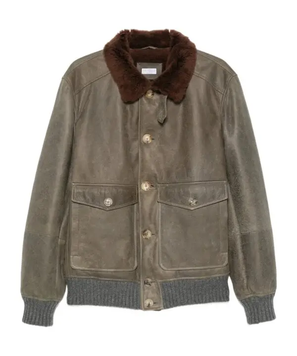 Brunello Cucinelli Shearling Trimmed Button-up Jacket - Green