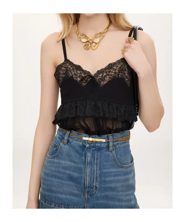 Chloé Lace Peplum Camisole - Black