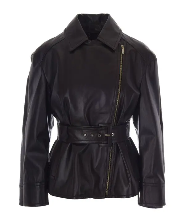 Max Mara Leather Belted Jacket - Black