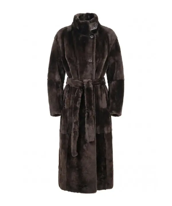 Brunello Cucinelli Belted Shearling Coat - Black