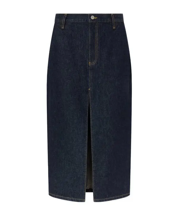 Khaite Patchwork Denim Midi Skirt With Front Slit