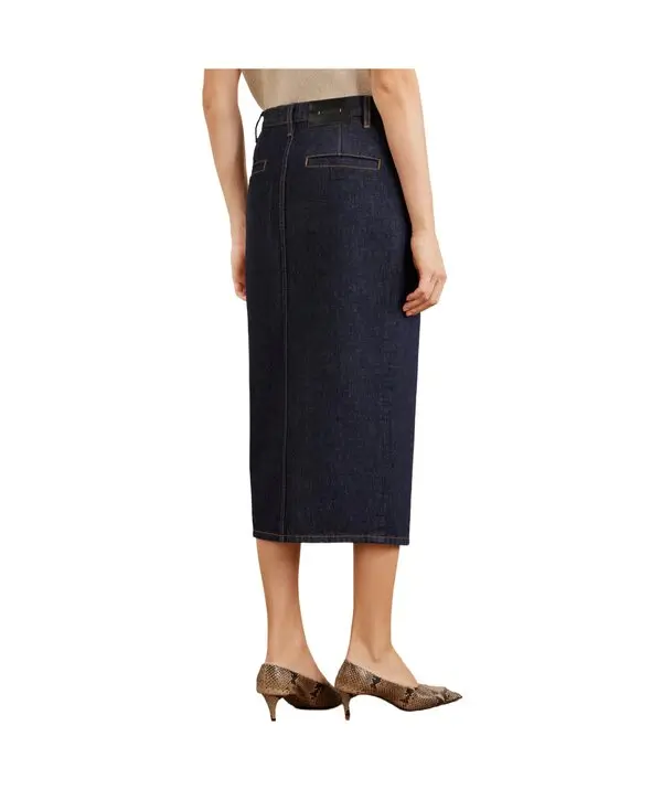 Khaite Patchwork Denim Midi Skirt With Front Slit