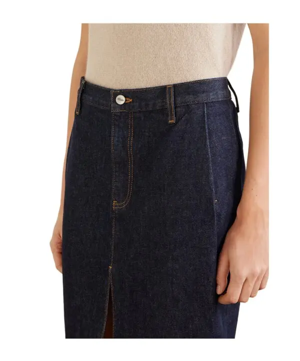 Khaite Patchwork Denim Midi Skirt With Front Slit