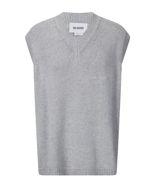 HED MAYNER V-neck Knitted Sleeveless Top With Embroidered Logo - Gray