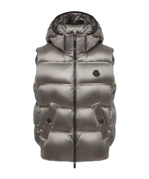 Moncler Fluidite Hooded Down Vest - Silver