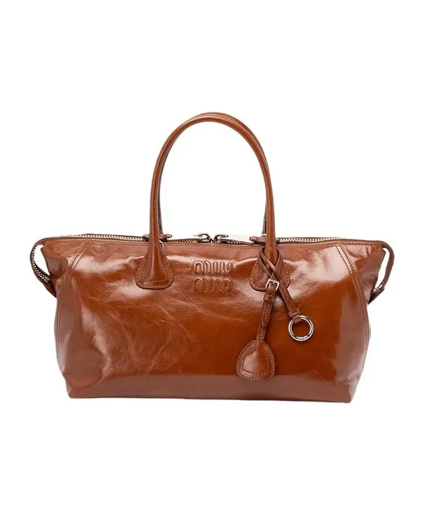 Miu Miu Logo-embossed Leather Tote Bag - Brown