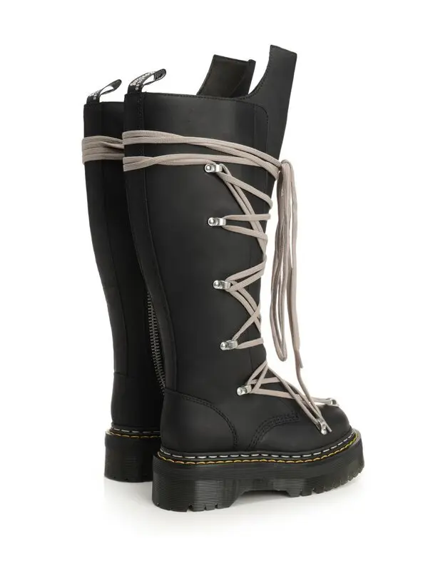 DR. MARTENS X RICK OWENS 1b60 Quad Sole Pentalace Leather Boots