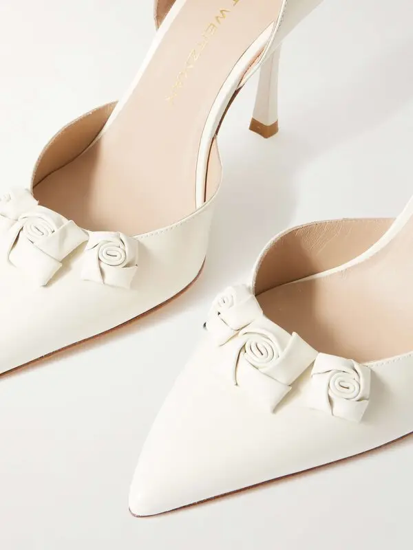 STUART WEITZMAN Rosie D'orsay Appliquéd Leather Point-toe Pumps