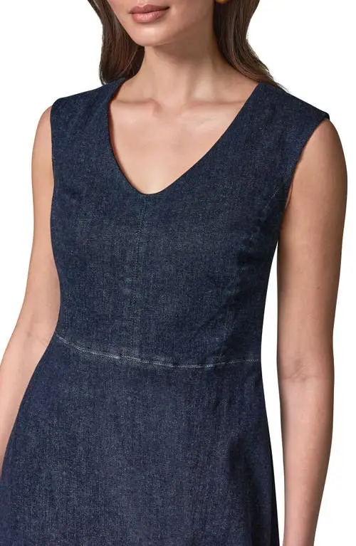 Donna Karan New York Sleeveless V-neck Denim Maxi Dress
